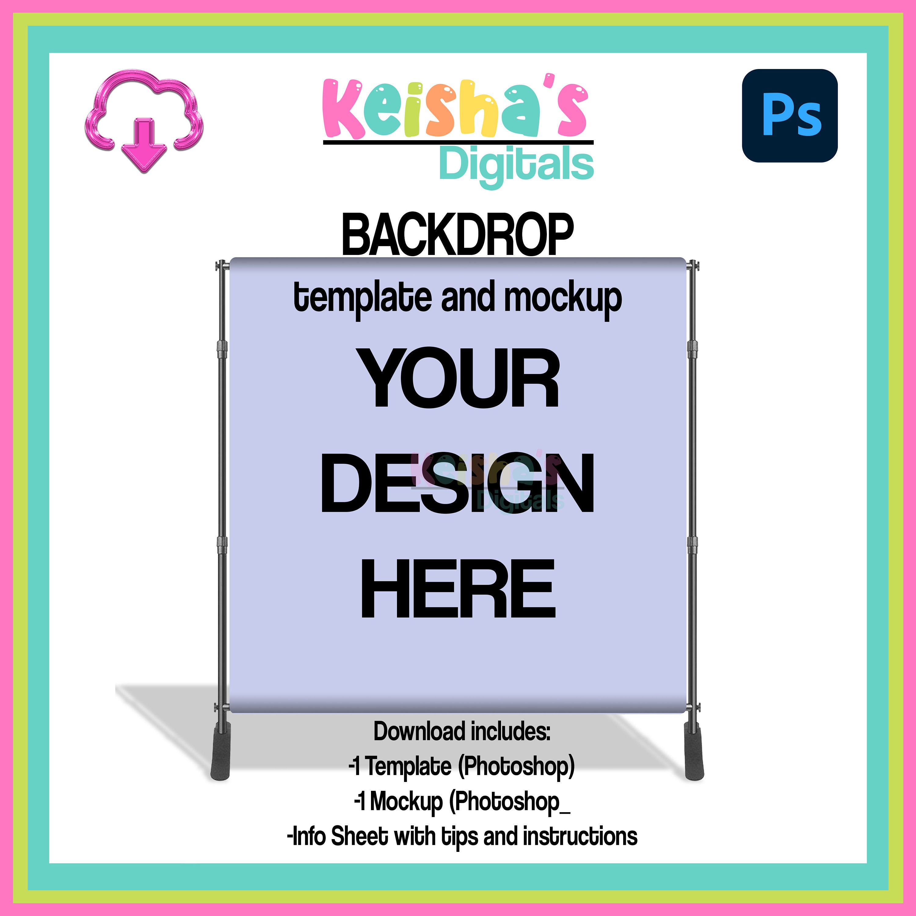 Backdrop Party Decor Template, Photoshop Party Template, DIY Party, PSD ...