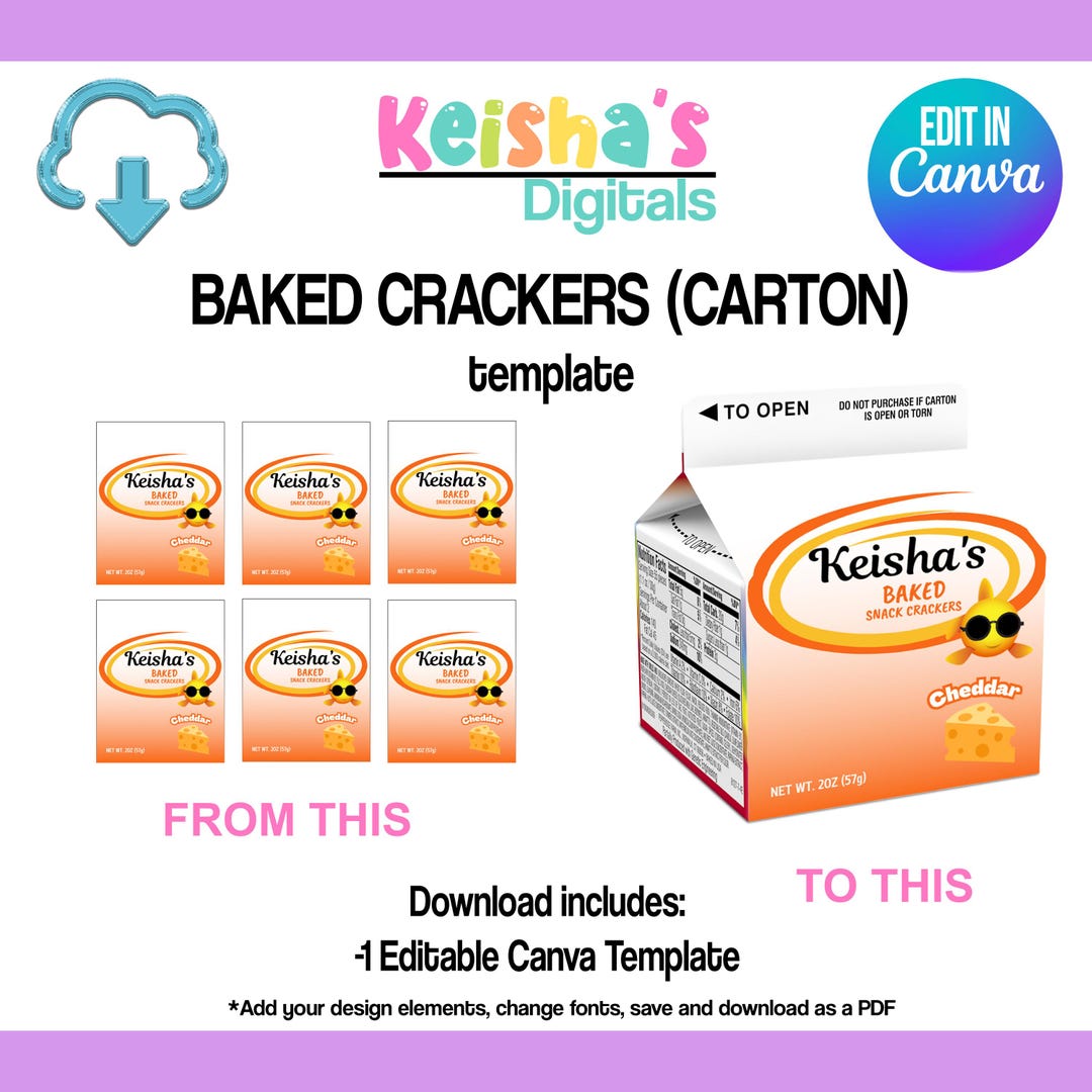 Baked Fish Cracker Label Canva Template, Crackers Party Favor Template ...