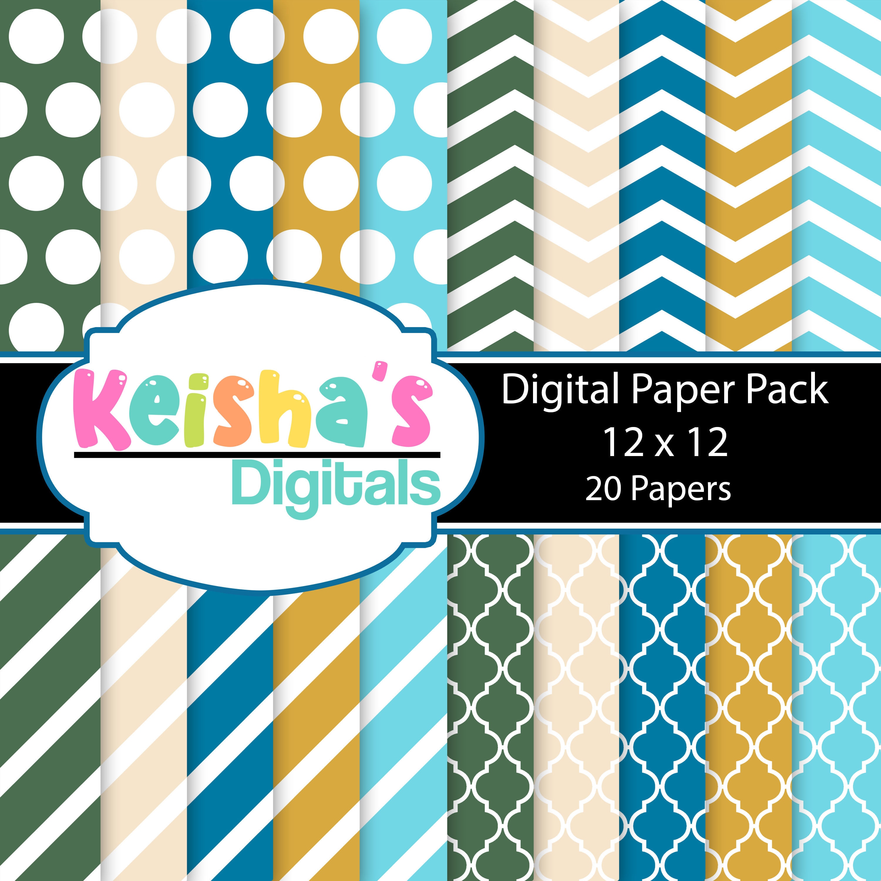 Beach Themed Pattern Digital Paper Commercial Use, Polka Dots, Strips ...