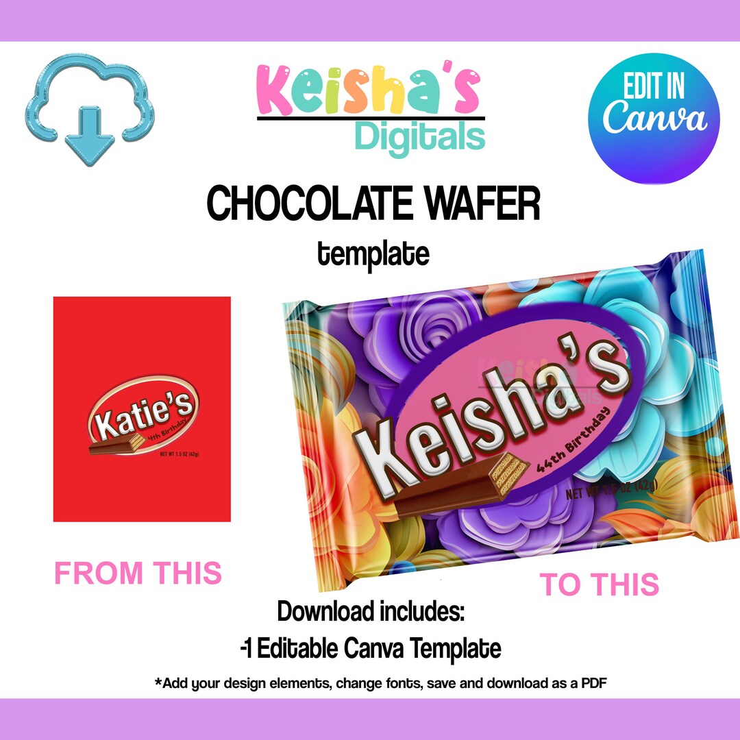 Chocolate Wafer Candy Canva Template, DIY Party Favor (PDF) - Etsy