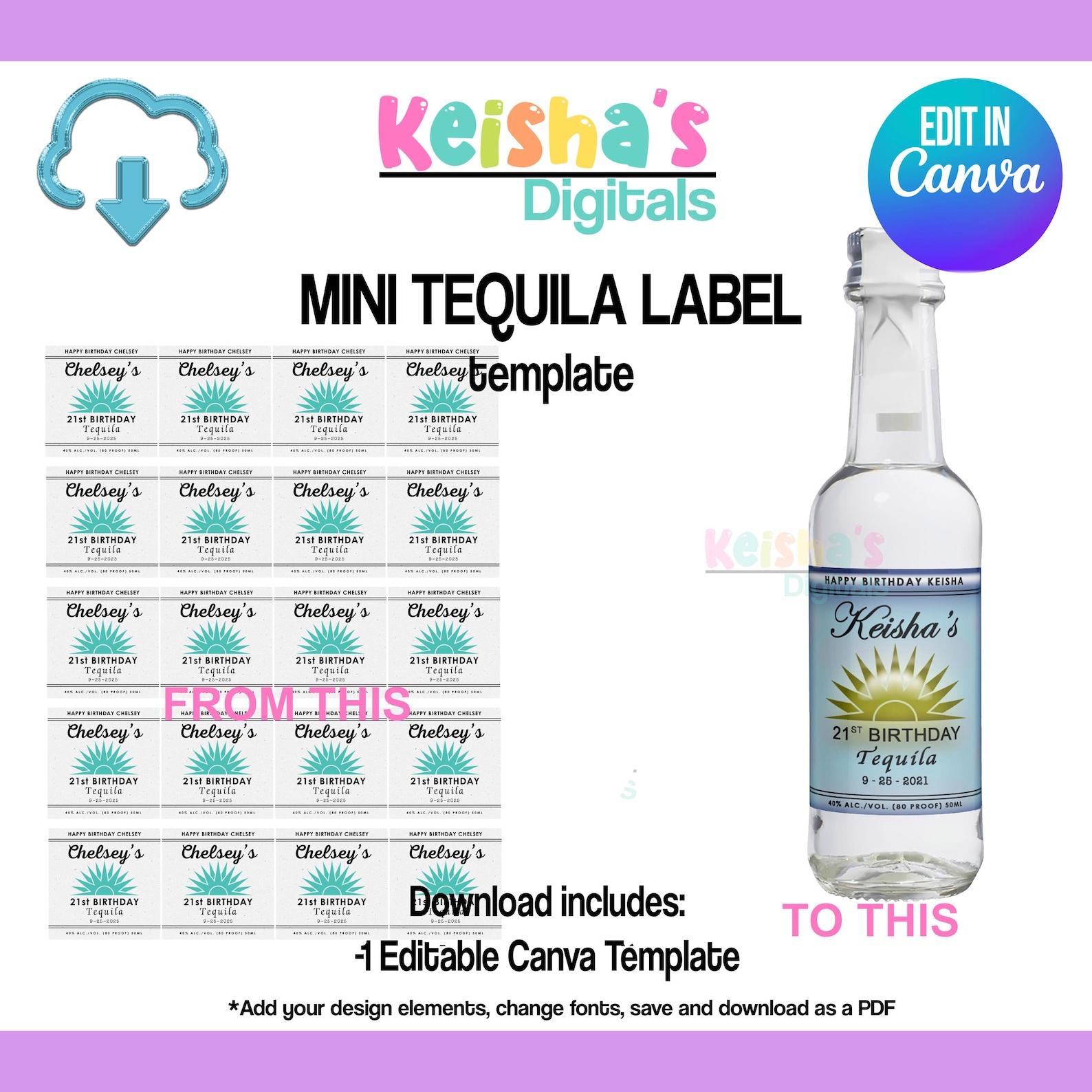 Mini Tequila Label Canva Template, Alcohol Party Favor Template, DIY ...