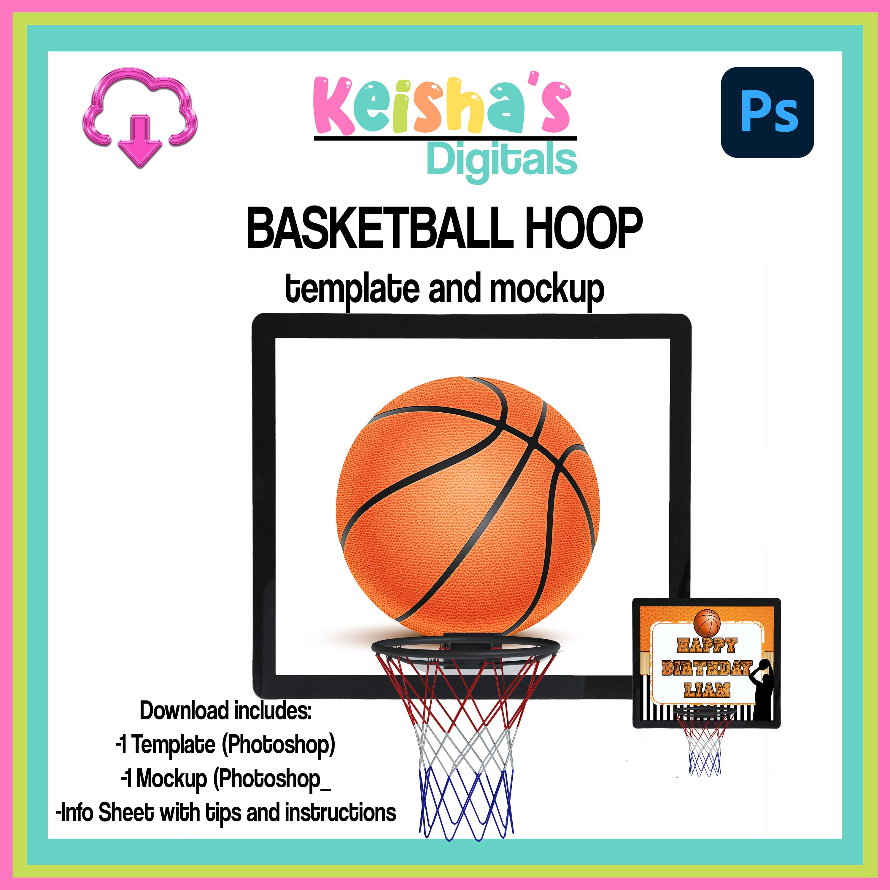 Basketball Hoop Party Favor Template, DIY Party, PSD Files, PSD Mockups ...