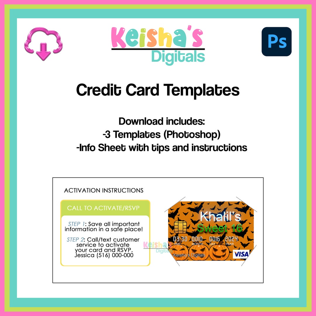 Credit Card Invitation Blank Template, DIY Party, PSD Files, Create ...