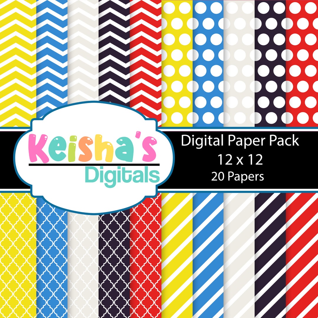 Charming Digital Paper Commercial Use, Polka Dots, Strips Chevrons, Red ...