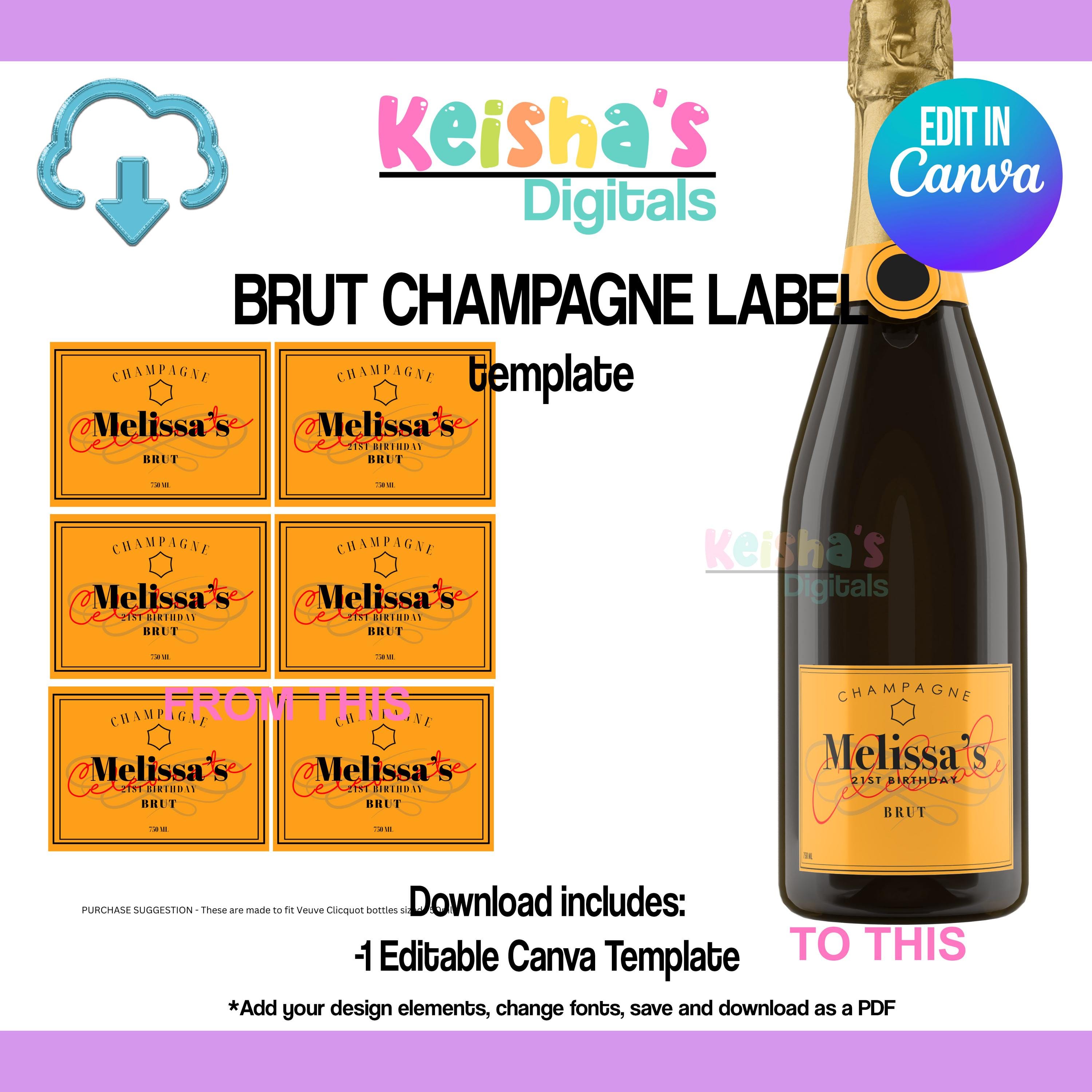 Brut Champagne Label Canva Template, Alcohol Party Favor Template, DIY ...