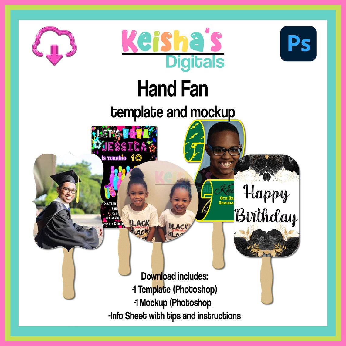 Hand Fans Blank Template, DIY Party, PSD Files, Create Your Own Design ...