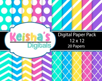 Charming Digital Paper Commercial Use, Polka Dots, Strips Chevrons, Red ...