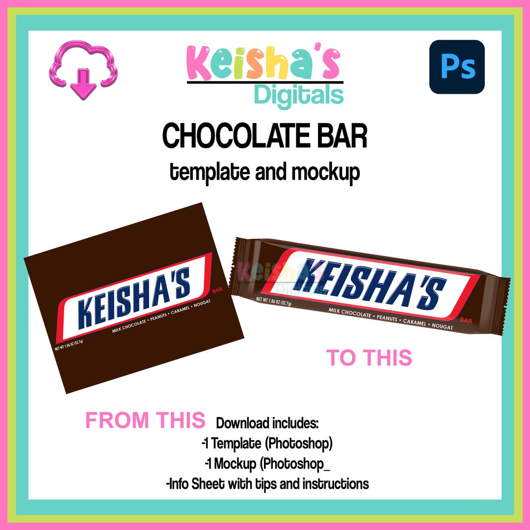 Chocolate Bar Blank Template, Party Decor, DIY Party, PSD Files, PSD ...