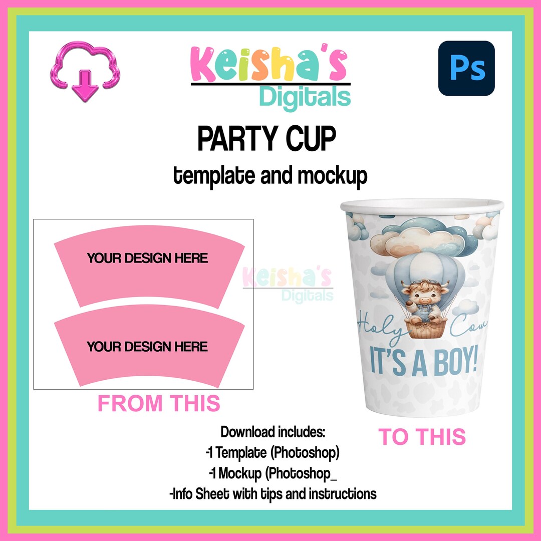 Party Cup 8 & 9oz Label Party Favor Template, Treat Table Favor, Swag ...