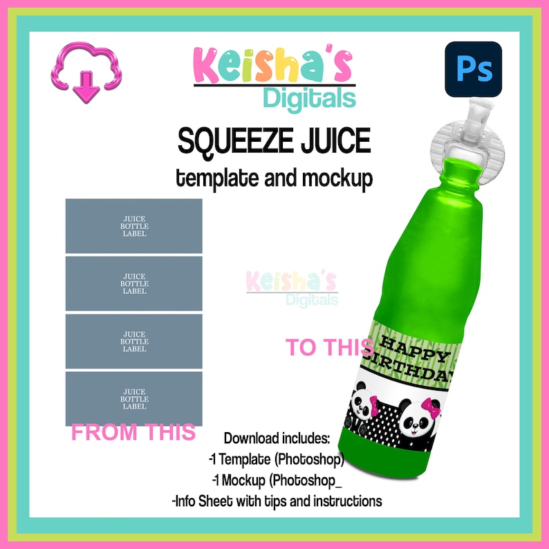 Squeeze Juice Label Blank Template, Party Decor, DIY Party, PSD Files ...