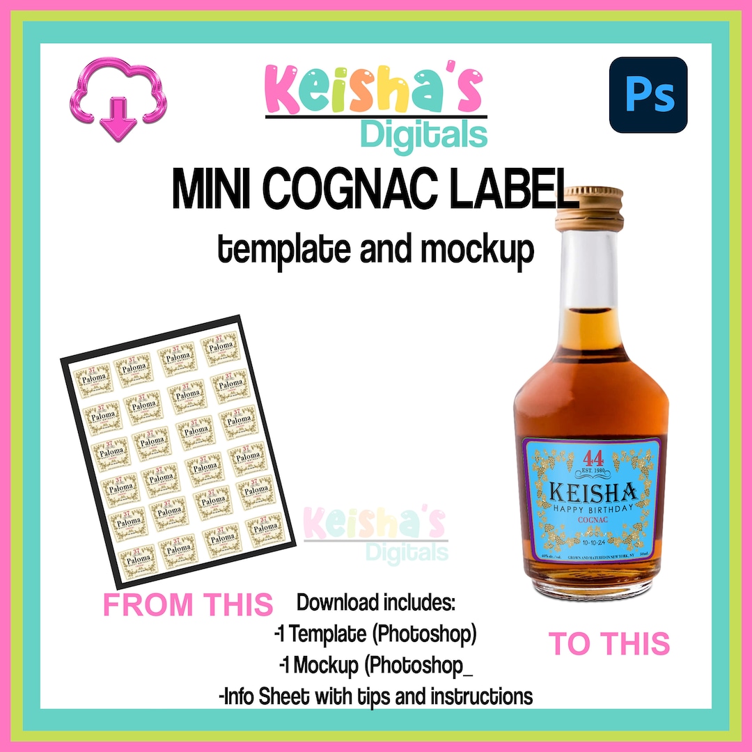 Mini Cognac Label Party Favor Template, Adult Treat Table Favor, Swag ...
