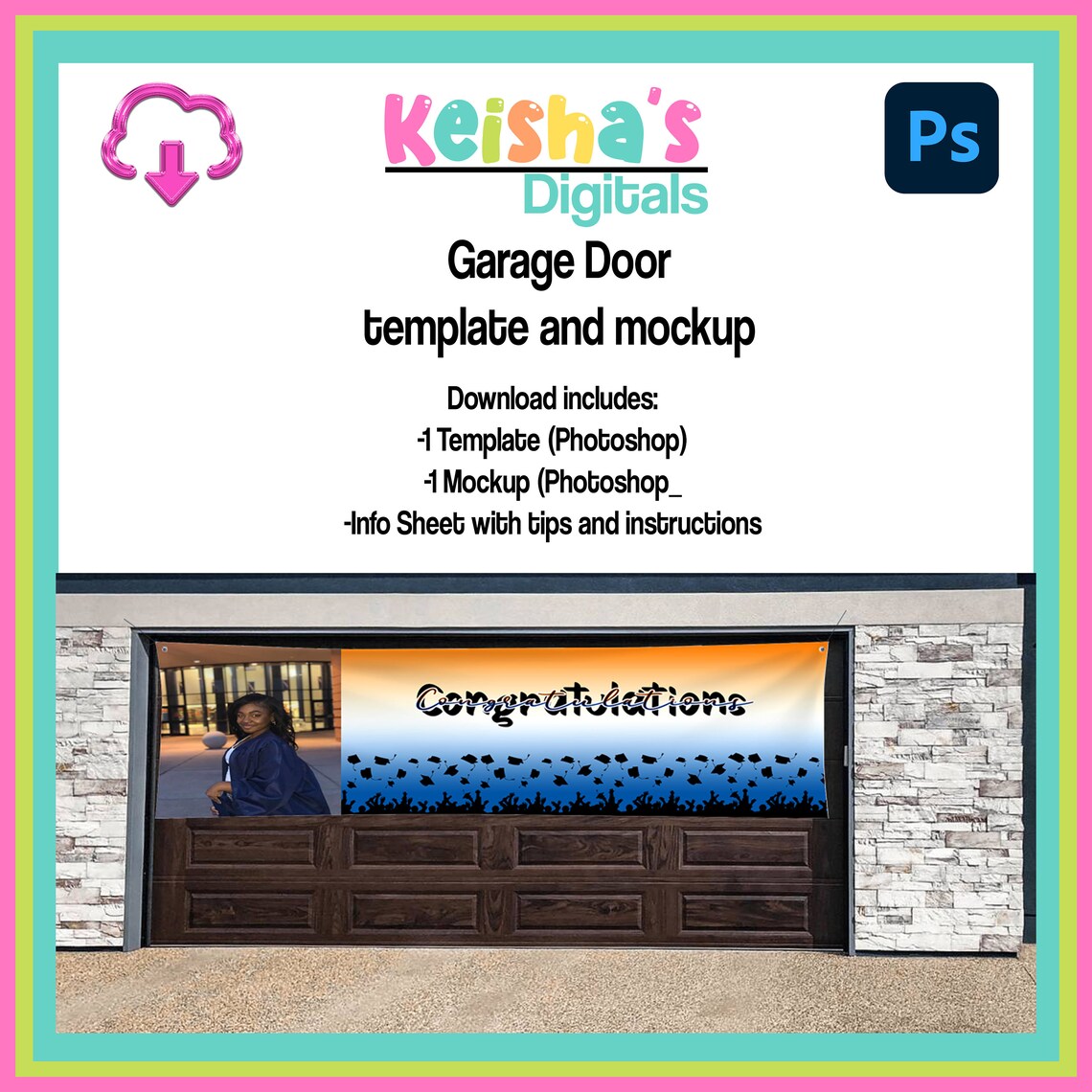 Garage Door Banner Blank Template, DIY Party, PSD Files, Create Your ...
