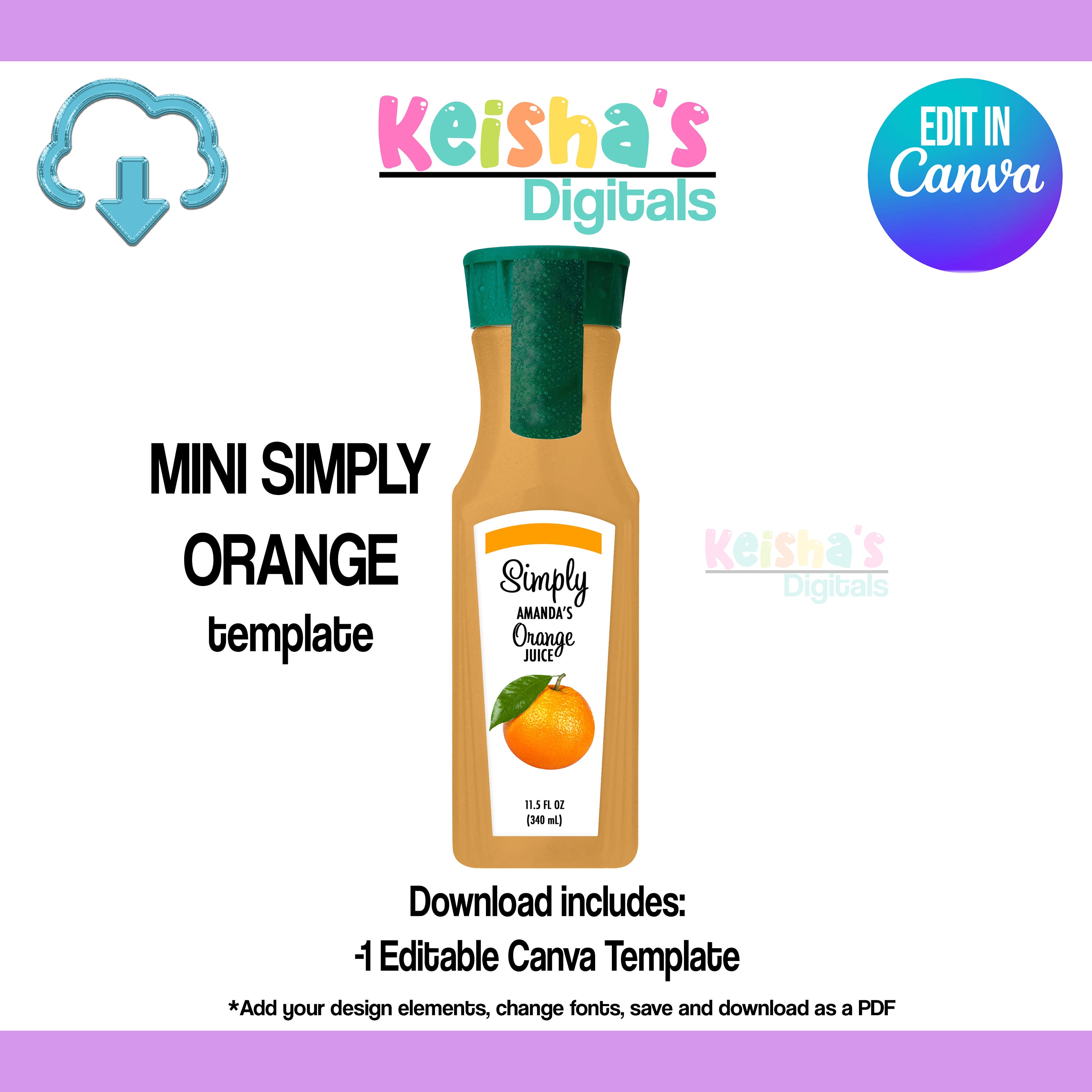 Mini Orange Juice Canva Template, Party Favor Template, DIY Party ...
