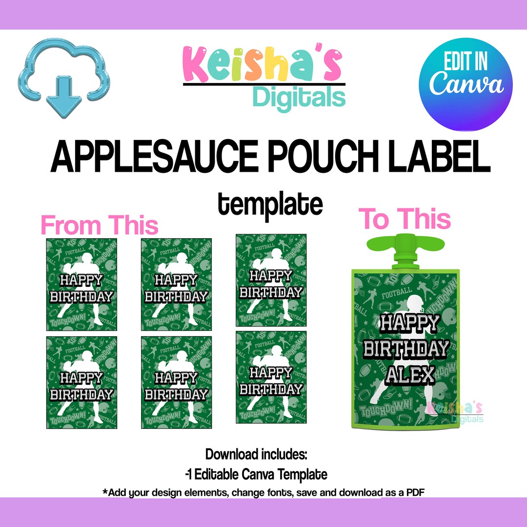 Applesauce Pouch Label Canva Template, Party Favor Template, DIY Party ...