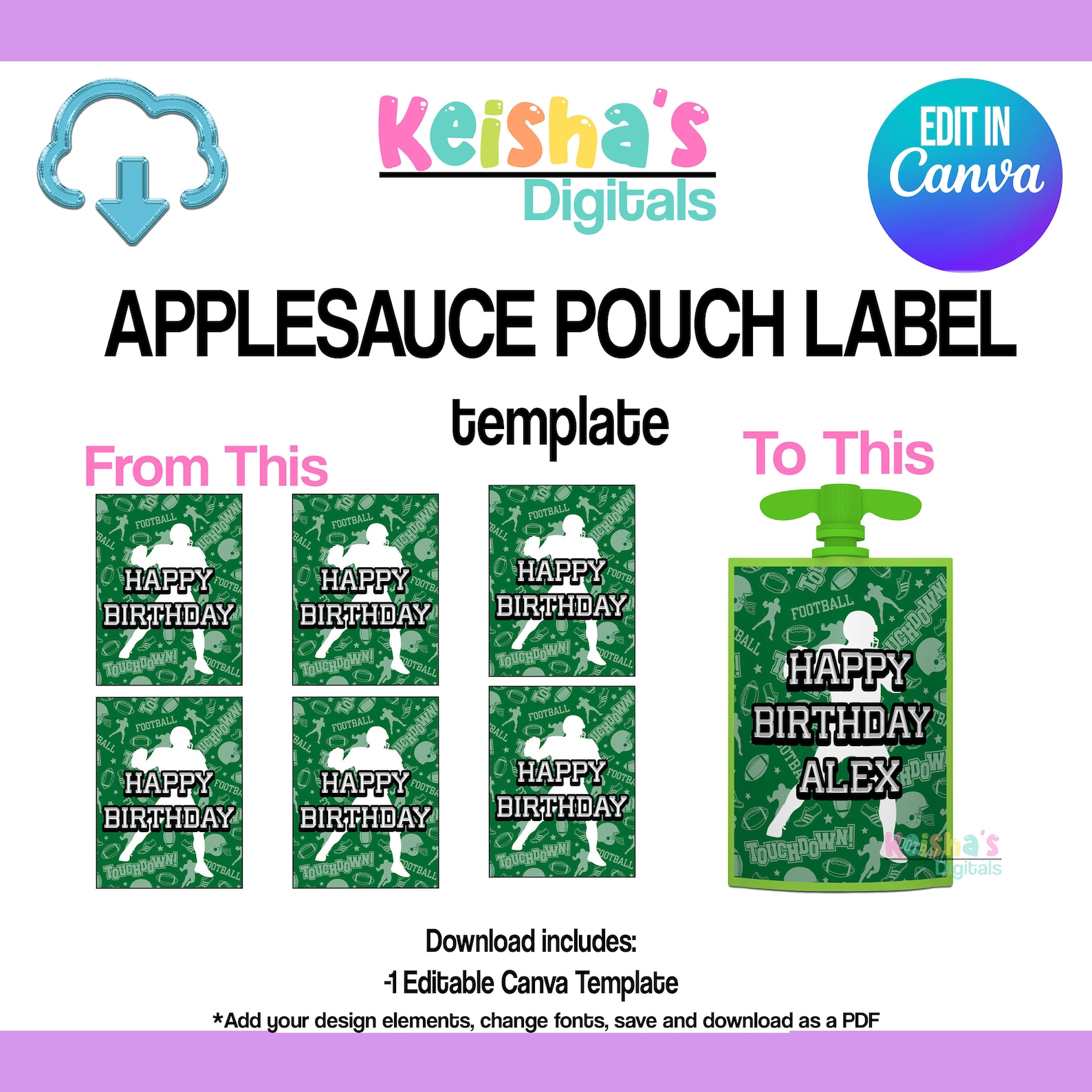 Applesauce Pouch Label Canva Template, Party Favor Template, DIY Party ...