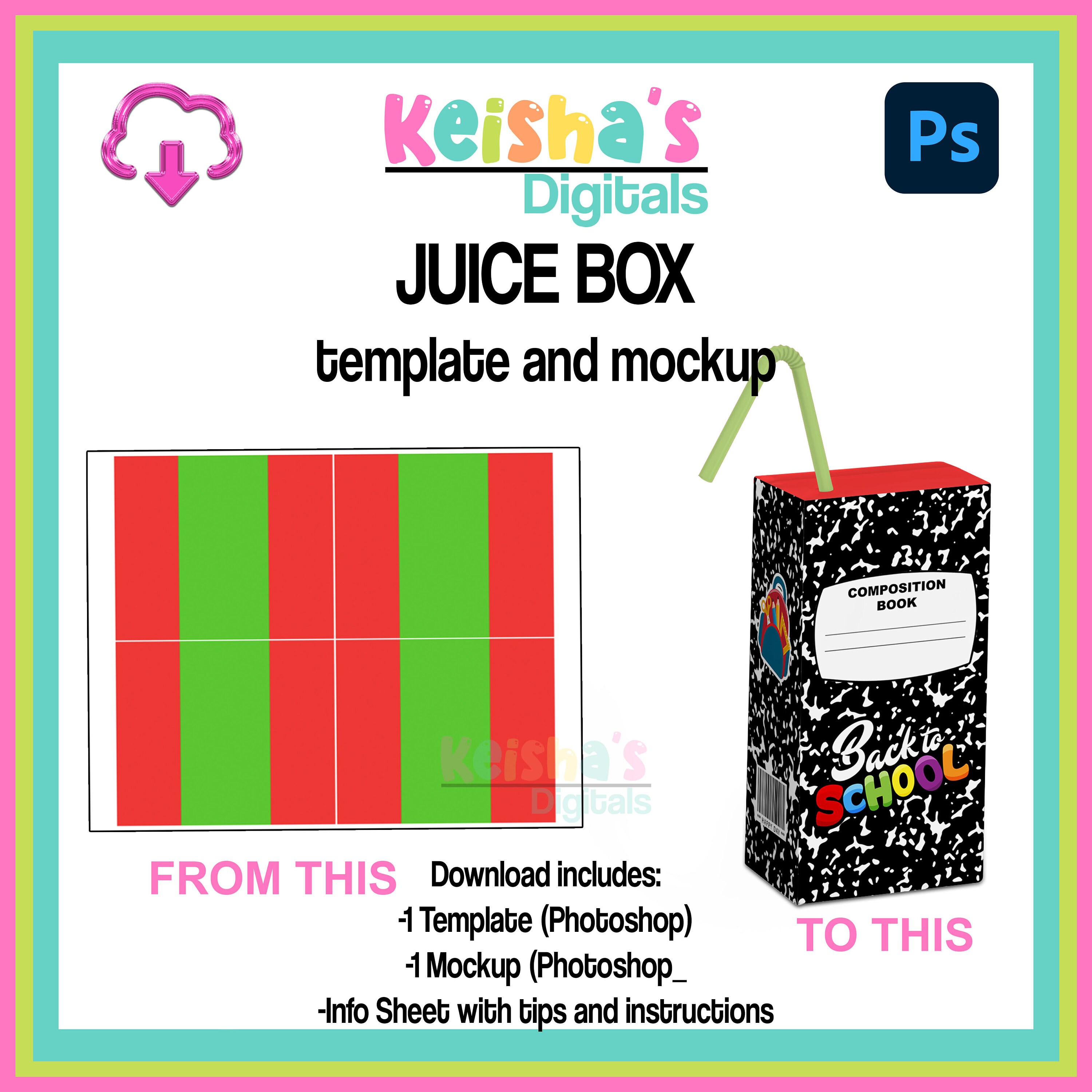 Juice Box Party Favor Template, Treat Table Favor, Swag Bag DIY Party ...