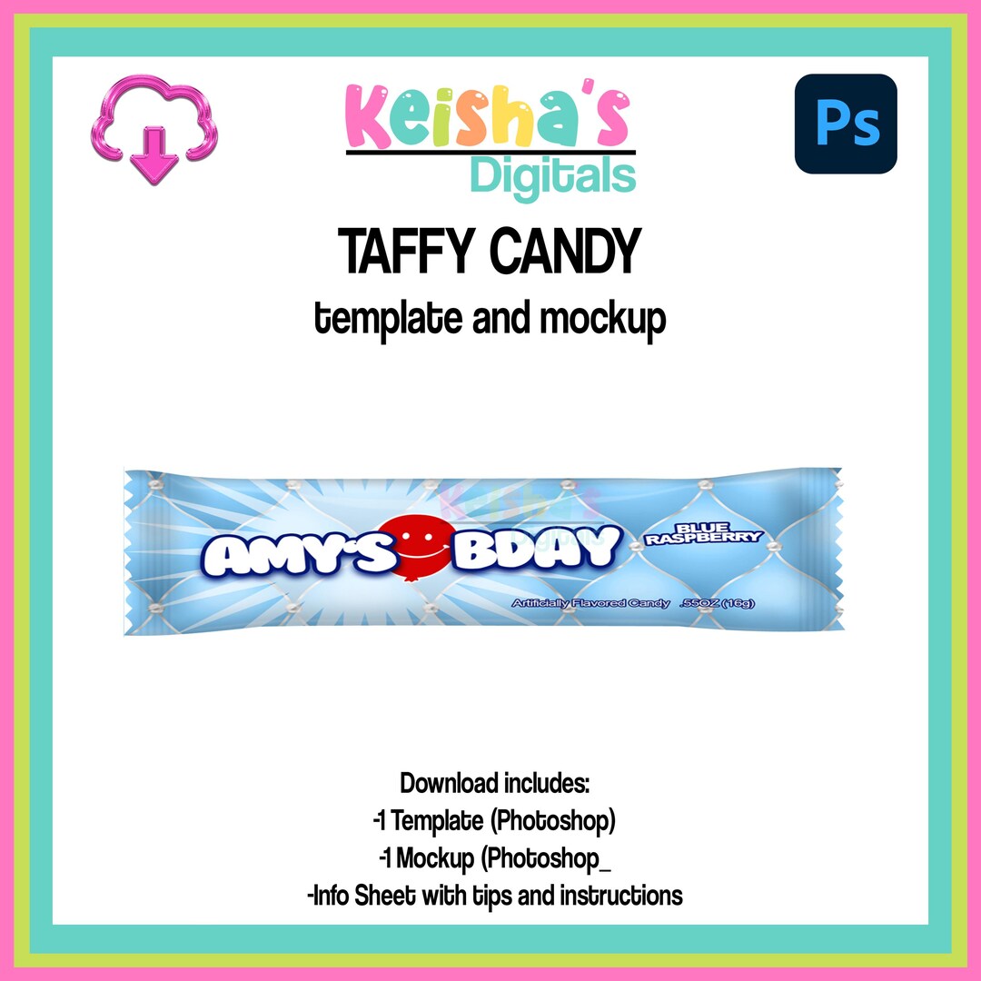 Taffy Candy Label Blank Template, Candy Party Favor Decoration Template ...