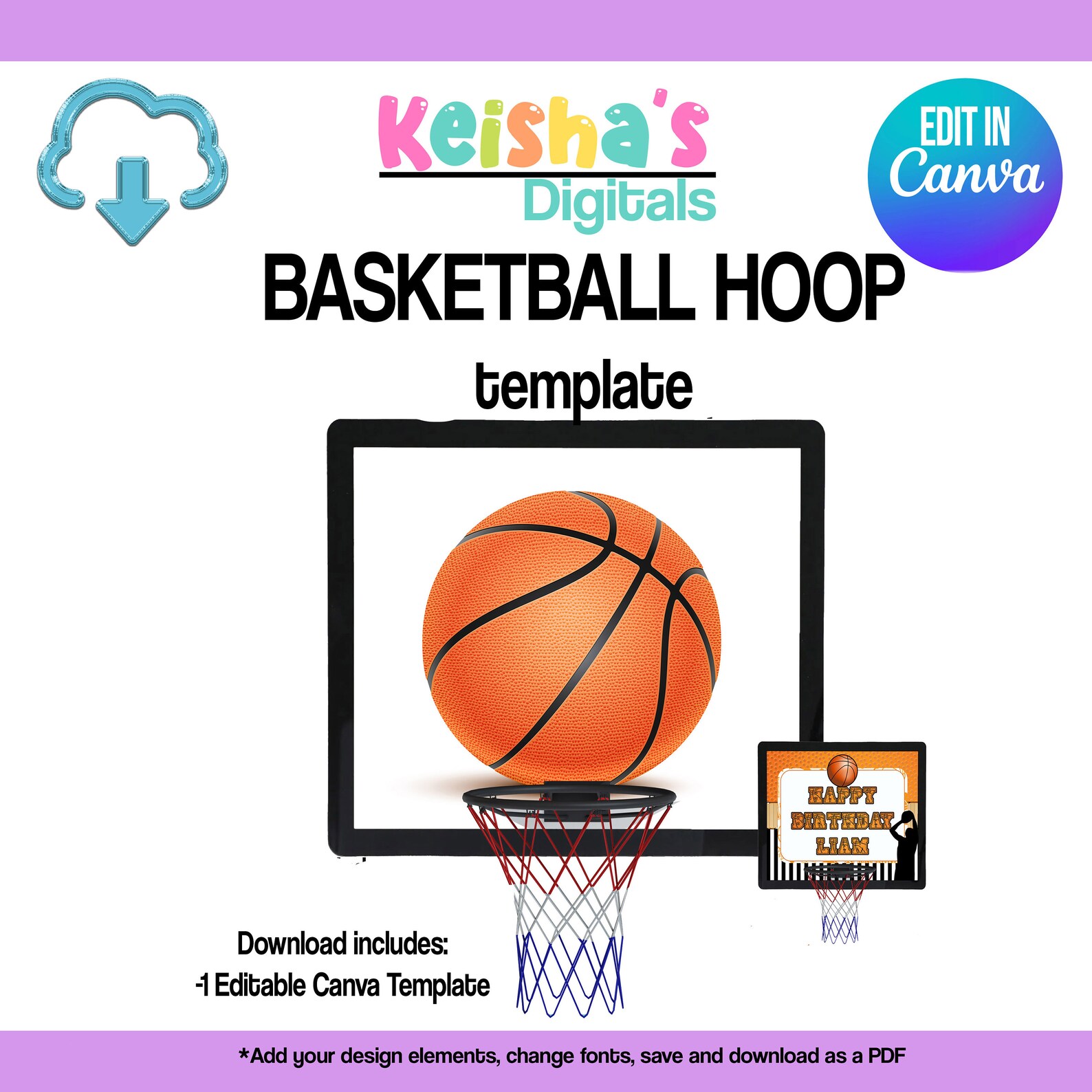 Basketball Hoop Canva Template, Party Favor Template, DIY Party, Blank ...
