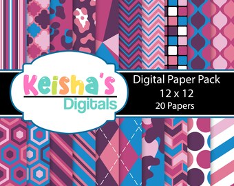 Charming Digital Paper Commercial Use, Polka Dots, Strips Chevrons, Red ...