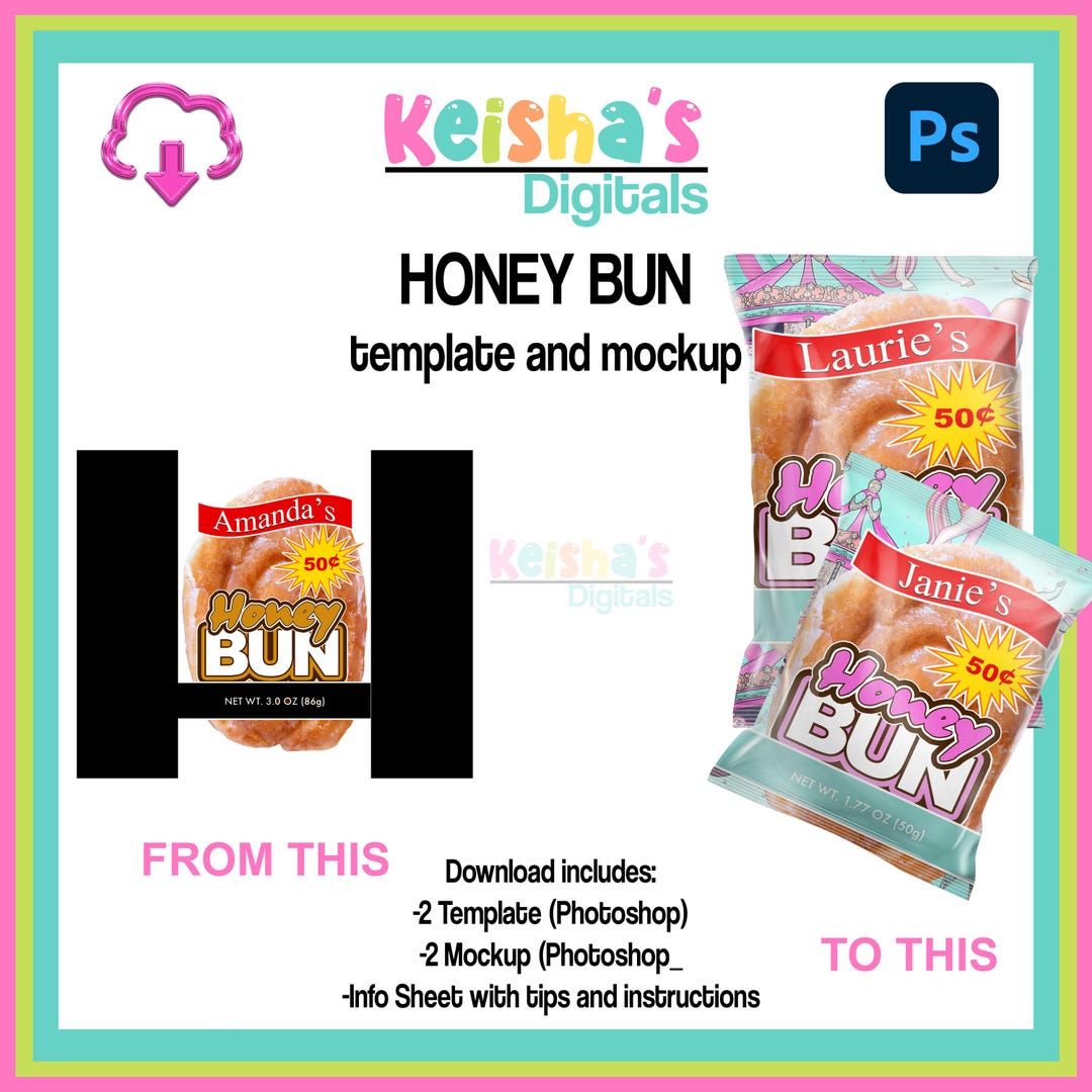 Honey Bun Label Blank Template, Sucker Template, Create Your Own, DIY ...