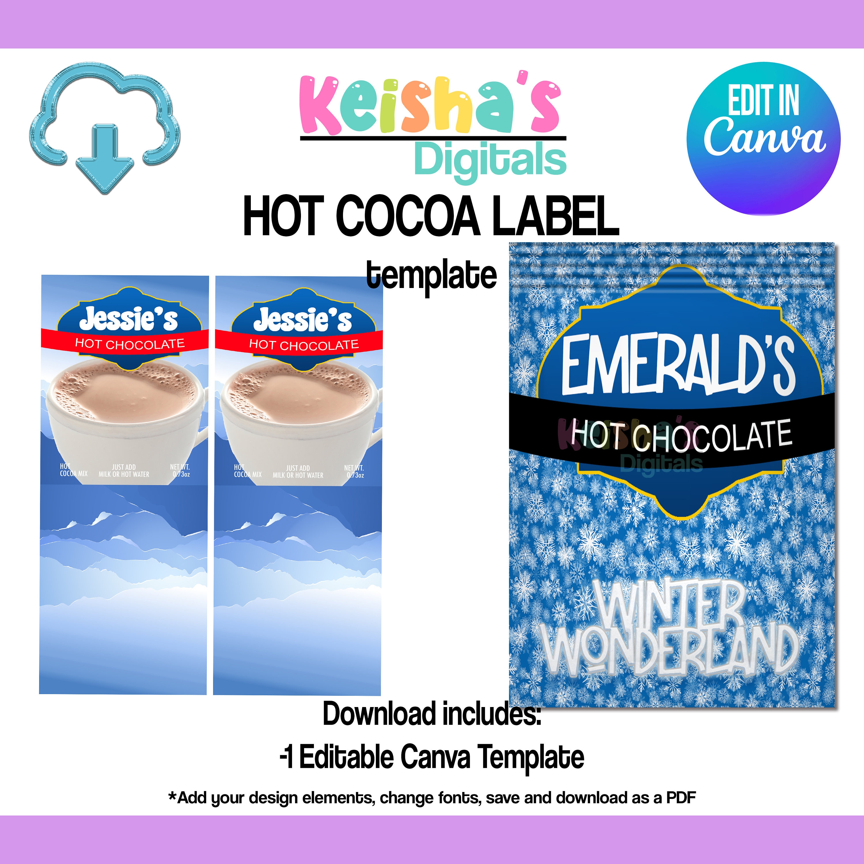 Hot Chocolate Cocoa Canva Template, Party Favor Template, DIY Party ...