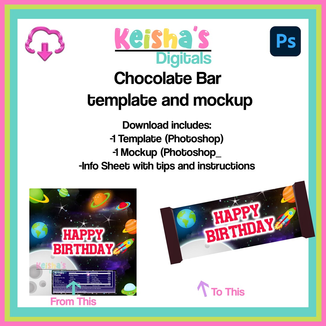 Chocolate Candy Bar Party Favor Template, DIY Party, PSD Files, Gift ...