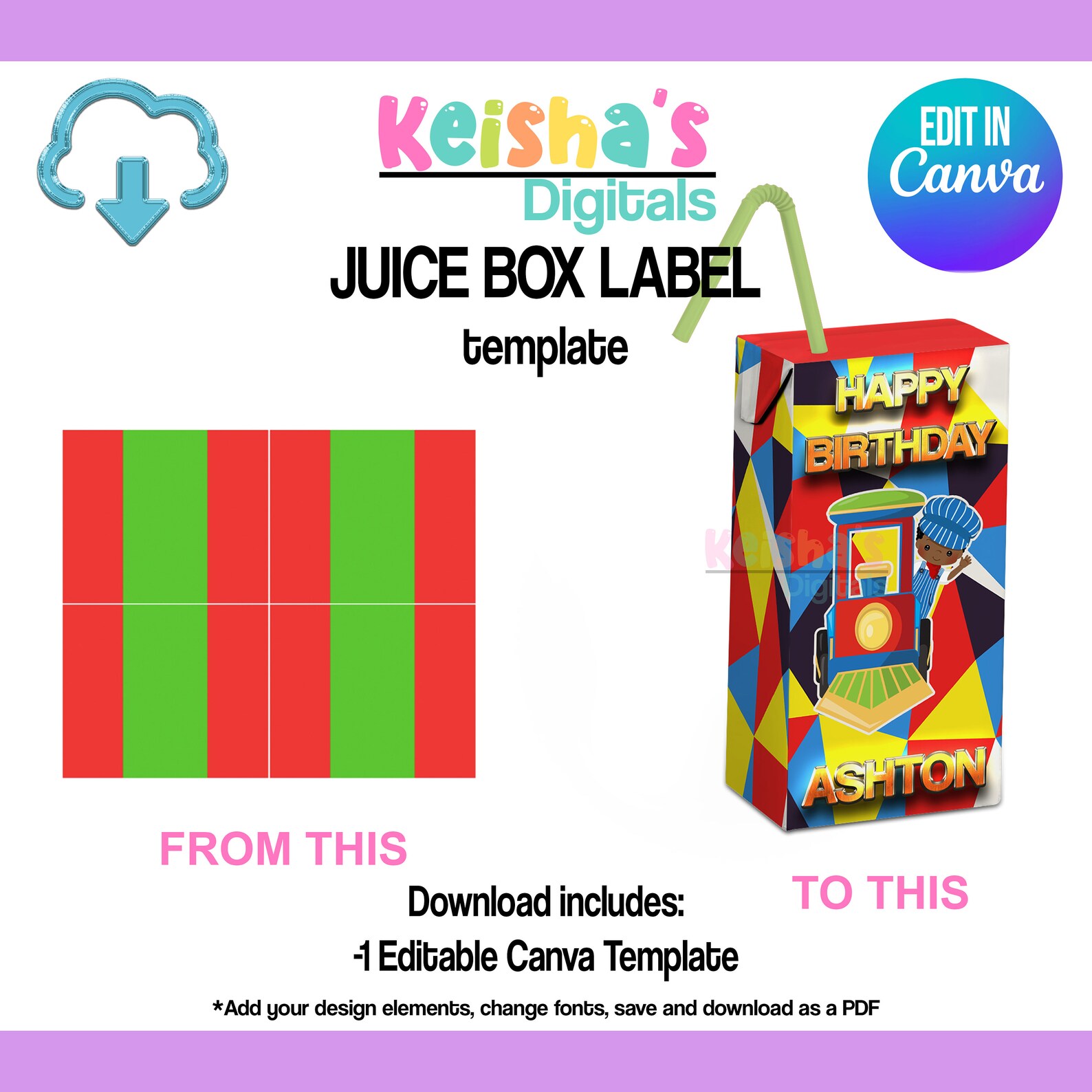Juice Box Label Canva Template, Party Favor Template, DIY Party, Blank ...