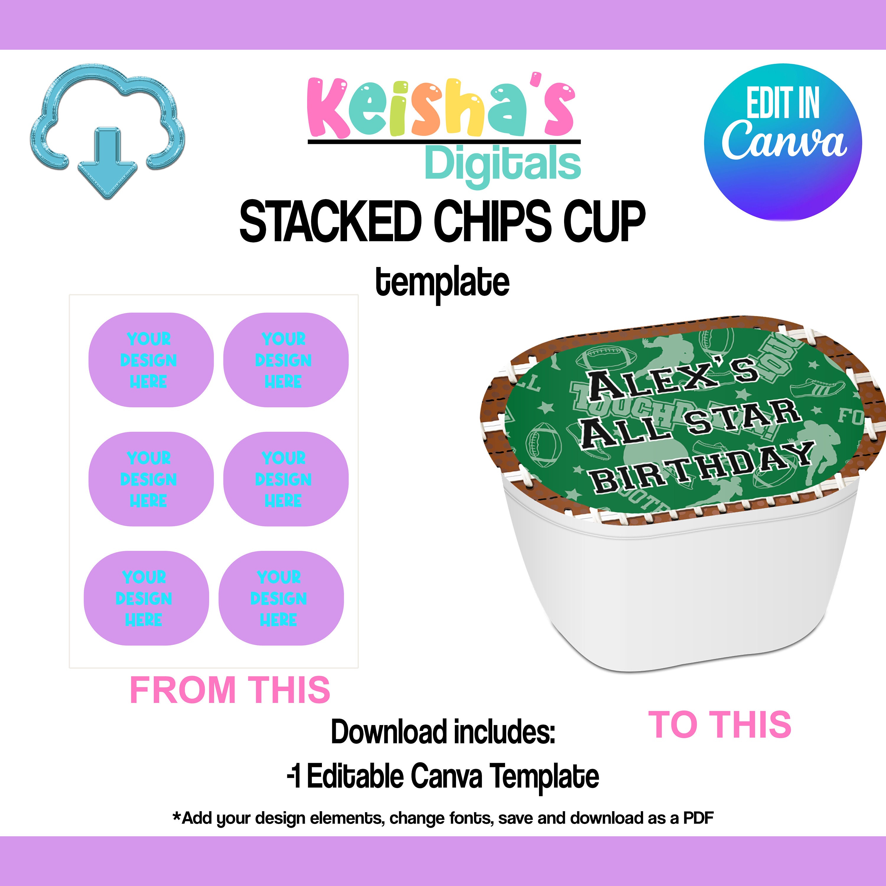 Stacked Chips Cup Label Canva Template, Party Favor Template, DIY Party ...