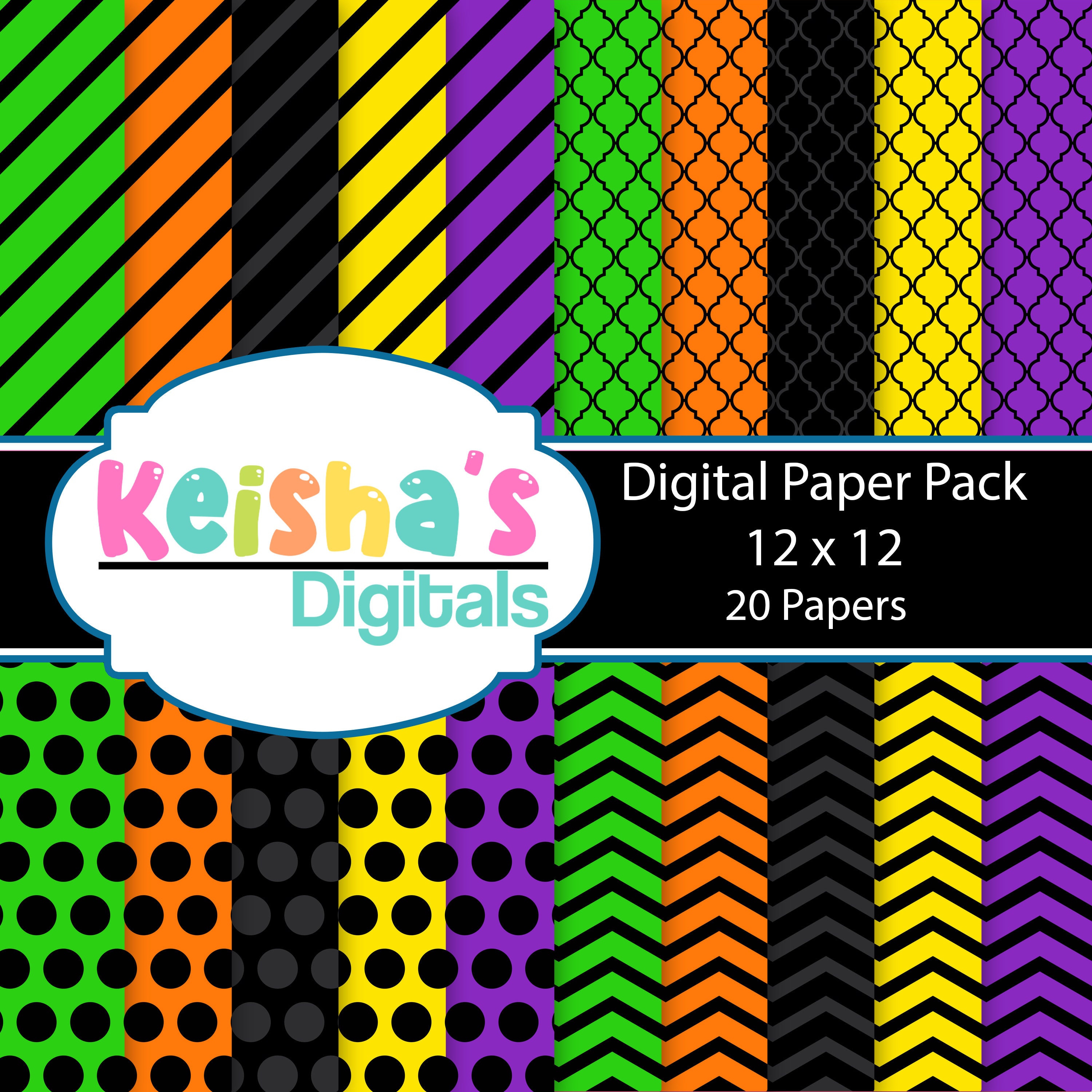 Haloween Digital Paper Commercial Use, Polka Dots, Strips Chevrons ...