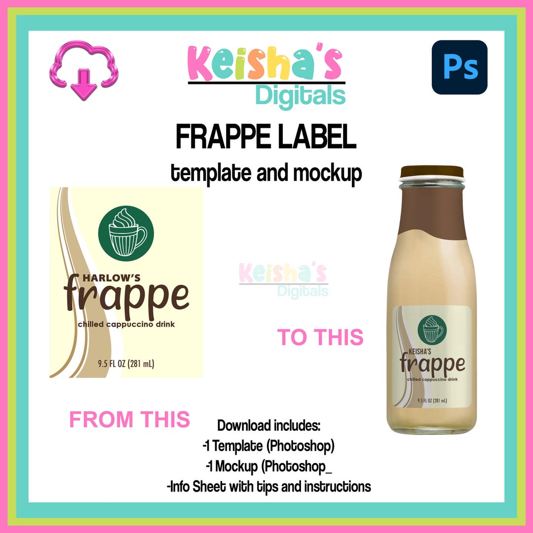 Frappe Label Party Favor Template, DIY Party, PSD Files, Gift Bag Swag ...