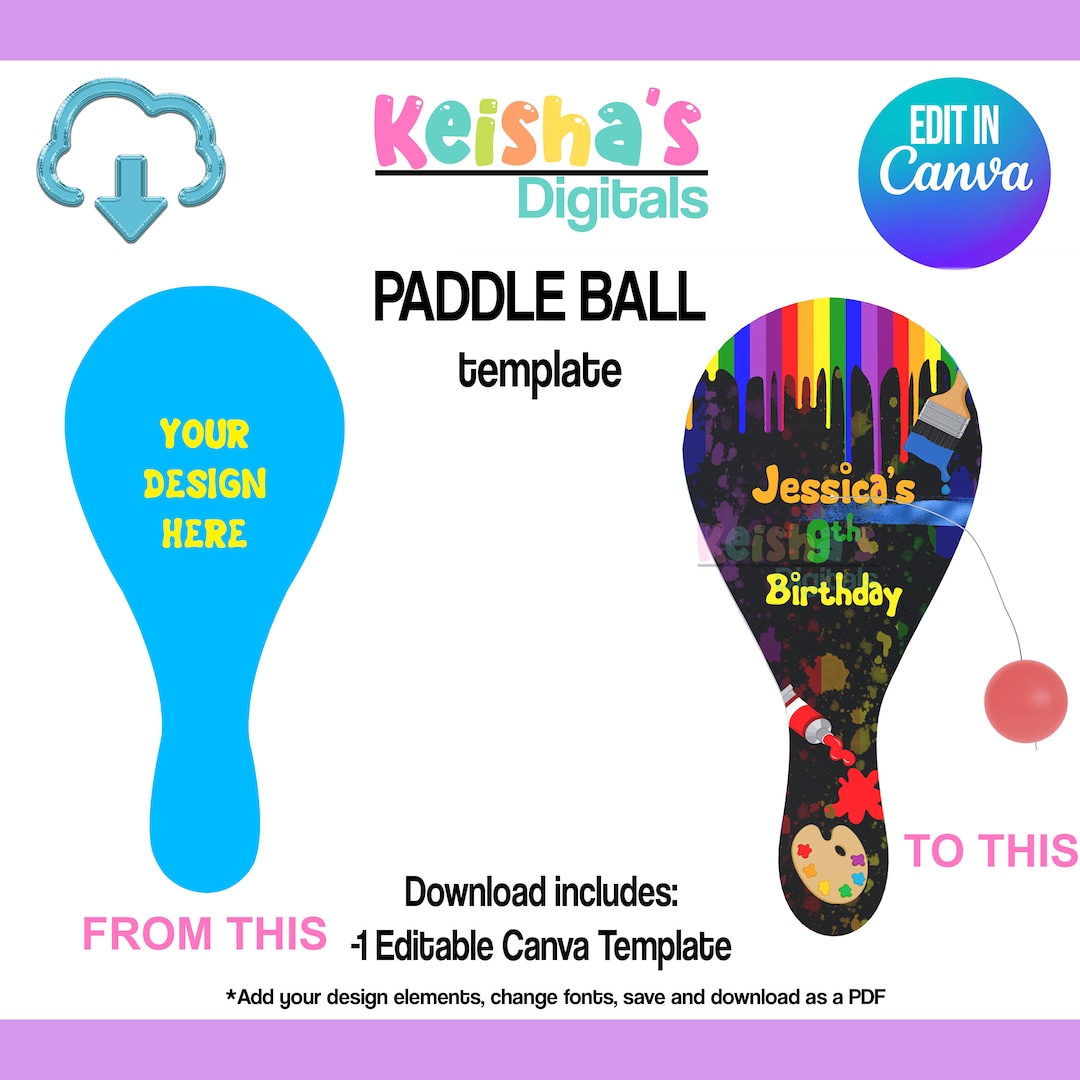 Paddle Ball Canva Template, Party Favor Template, DIY Party, Blank ...
