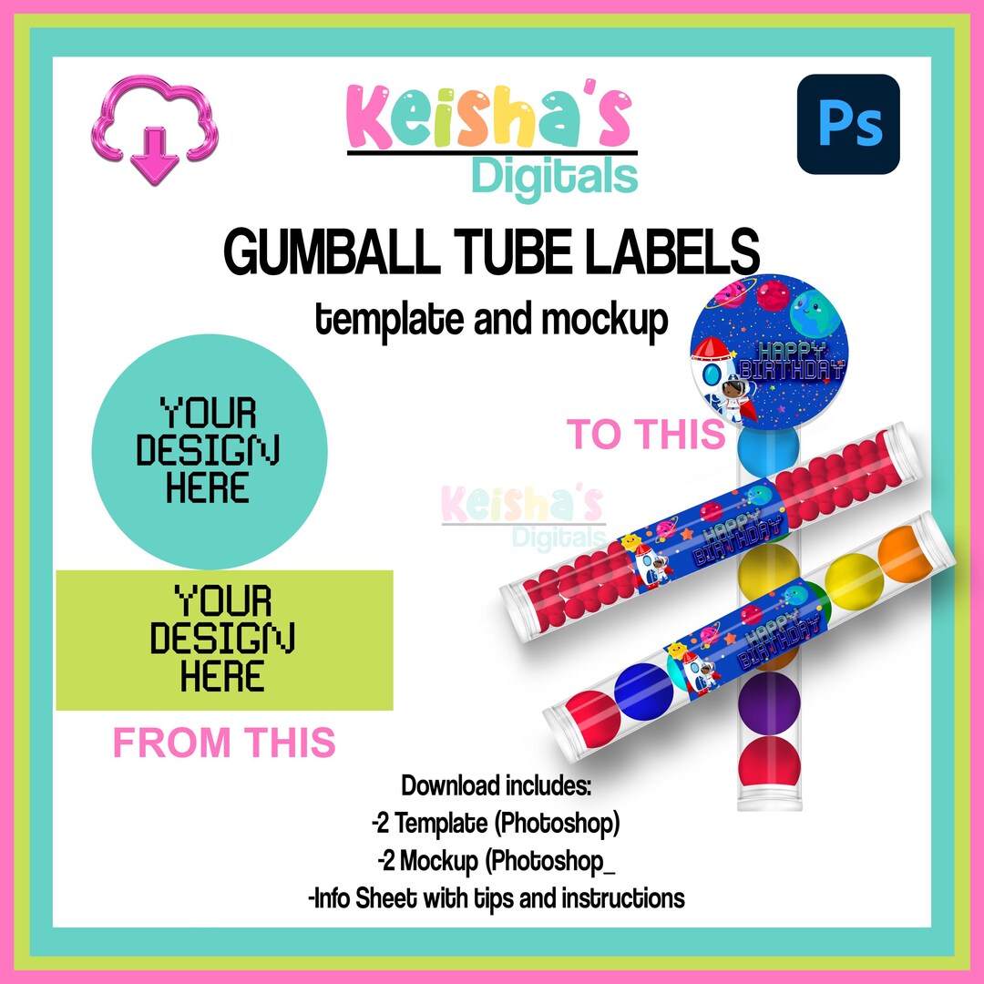 Gumball Tube Label Party Favor Template, Candy Treat Table Favor, Swag ...