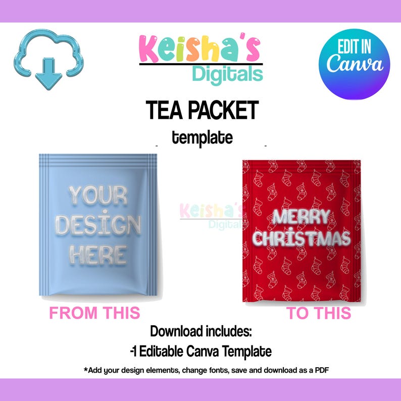Tea Bag Packet Label Canva Template, Party Favor Template, DIY Party ...