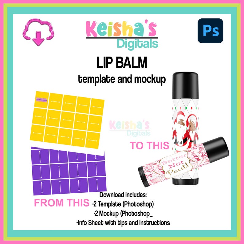Lip Balm Label Blank Template, Lip Gloss Treat Bag Label Template, DIY ...