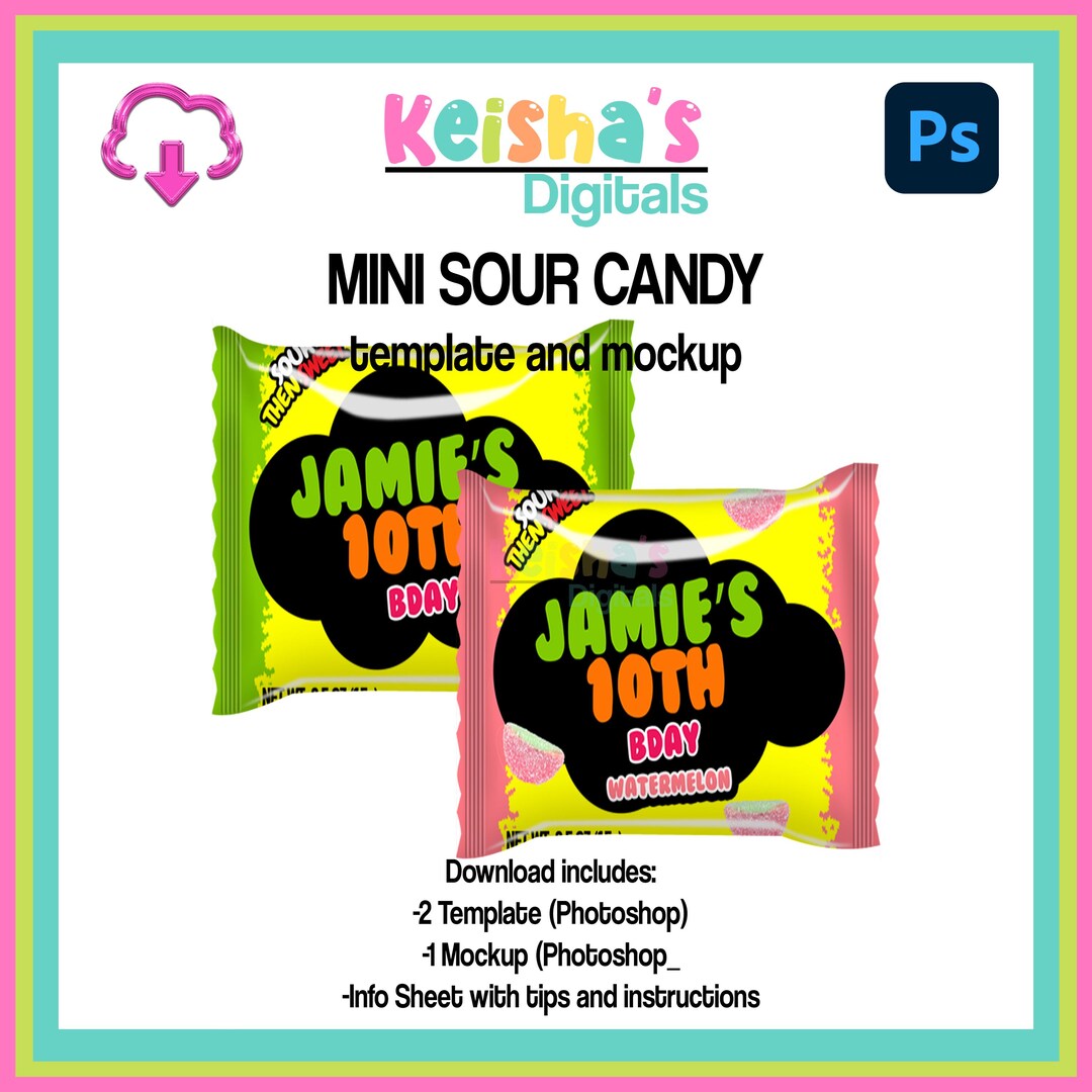 Mini Sour Candy Label Party Favor Template, Treat Table Favor, Swag Bag ...