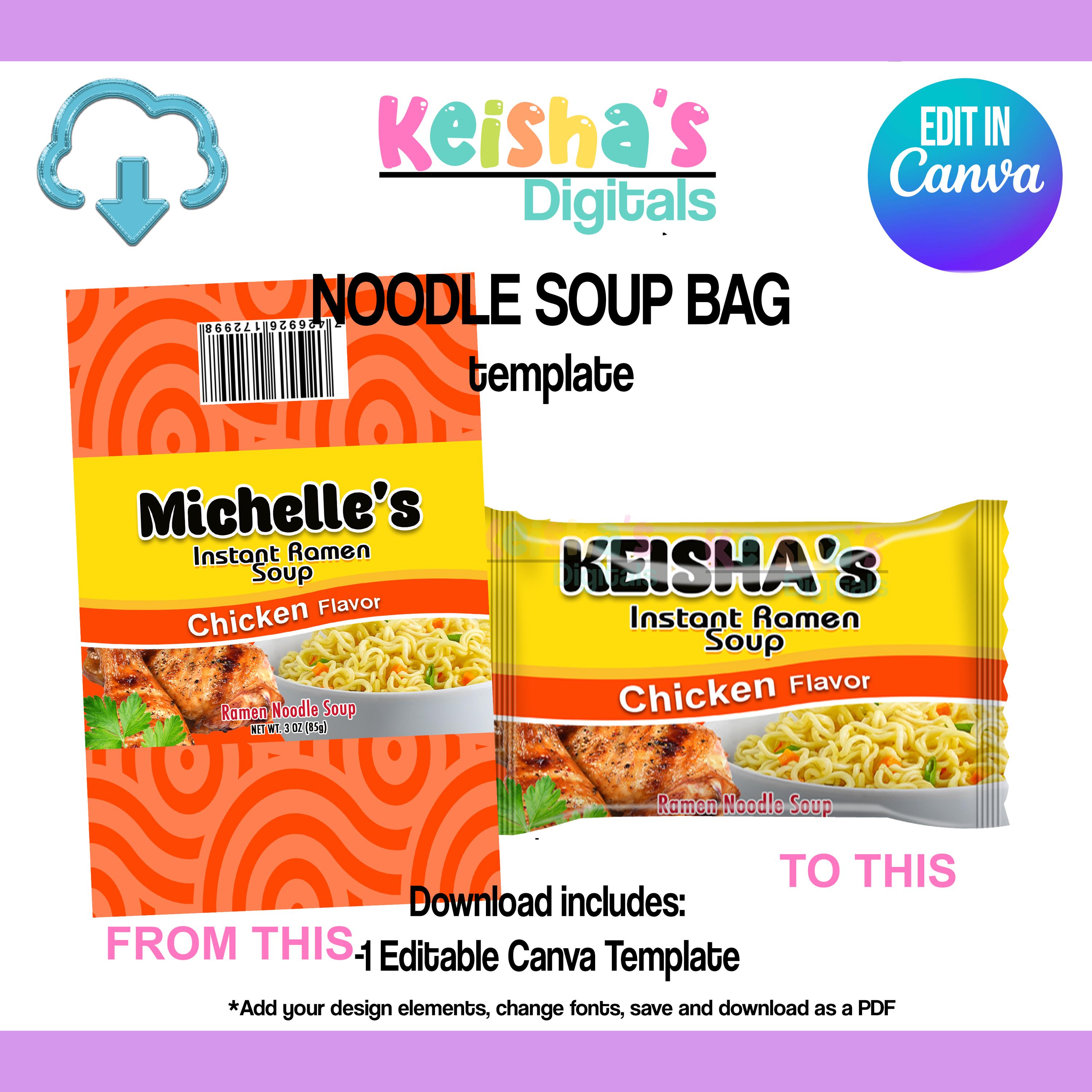 Noodle Bag Label Canva Template, Party Favor Template, DIY Party, Blank ...