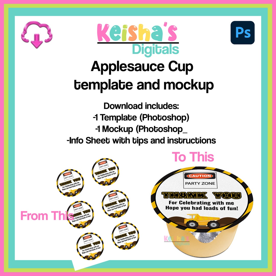 Applesauce Cup Party Favor Template, DIY PSD Mockup (instant Download ...