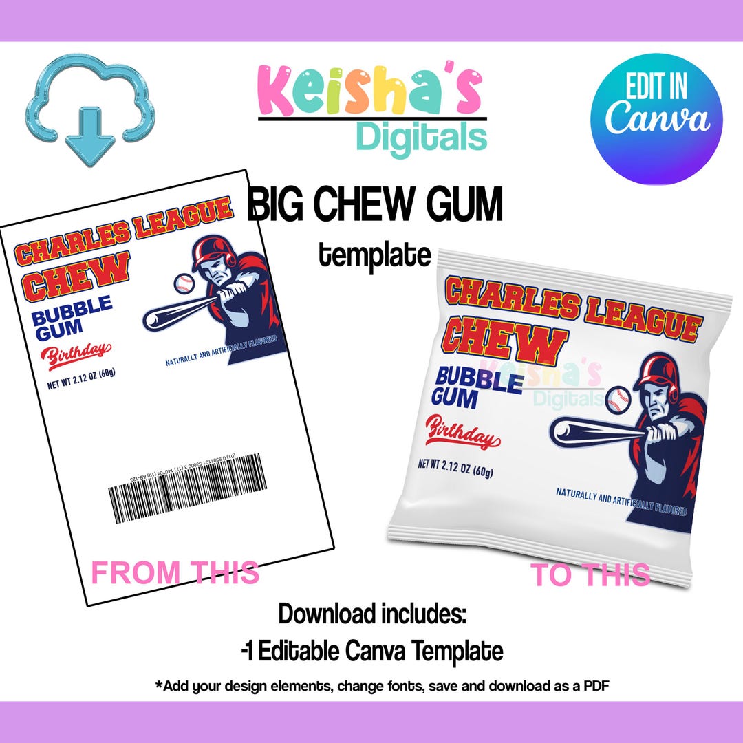 Big Chewing Gum Pack Label Canva Template, Party Favor Template, DIY ...
