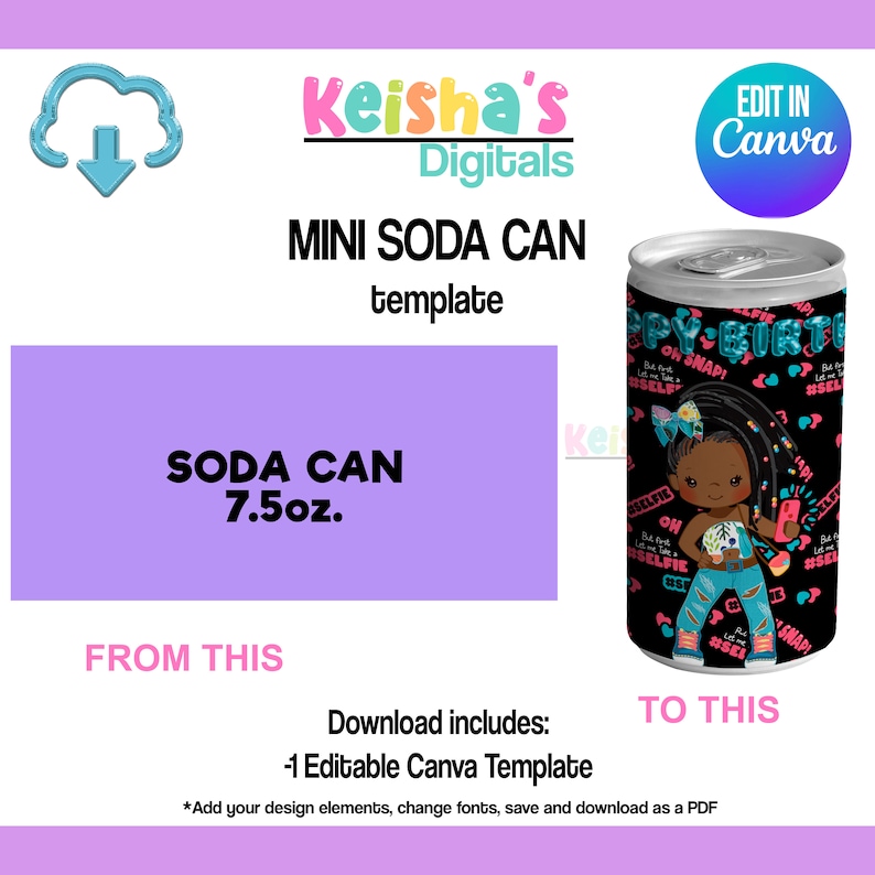 Mini Soda Pop Can Canva Template, Party Favor Template, DIY Party ...