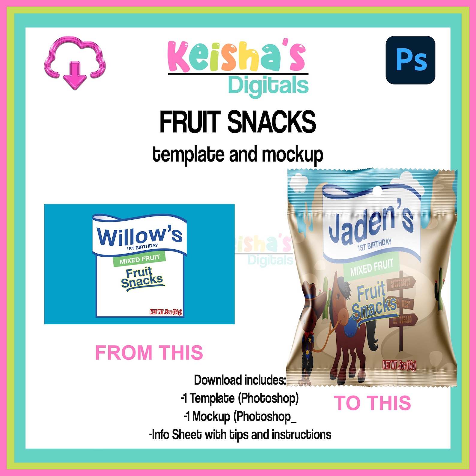 Fruit Snack Label Blank Template, Sucker Template, Create Your Own, DIY ...