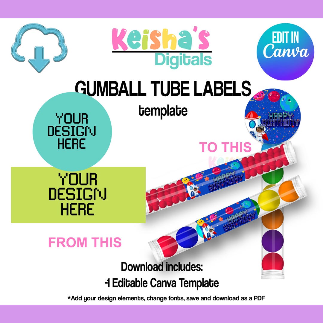 Gumball Tube Label Canva Template, Party Favor Template, DIY Party ...