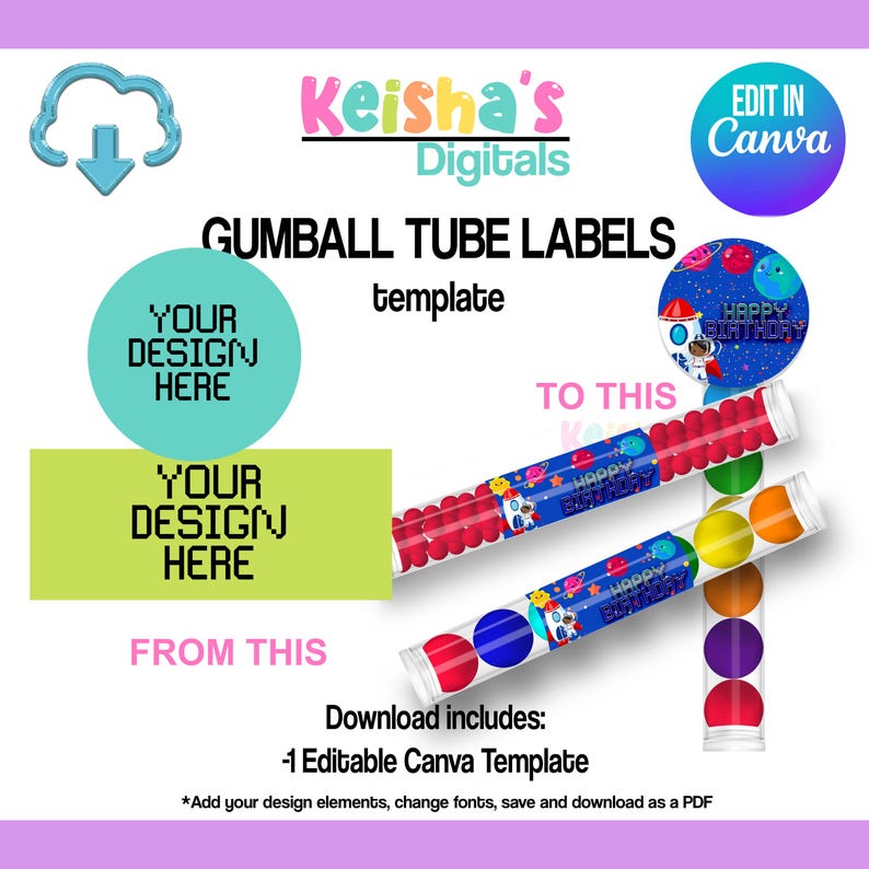 Gumball Tube Label Canva Template, Party Favor Template, DIY Party ...
