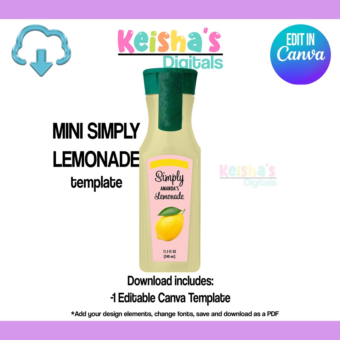 Mini Lemonade Juice Canva Template, Party Favor Template, DIY Party ...