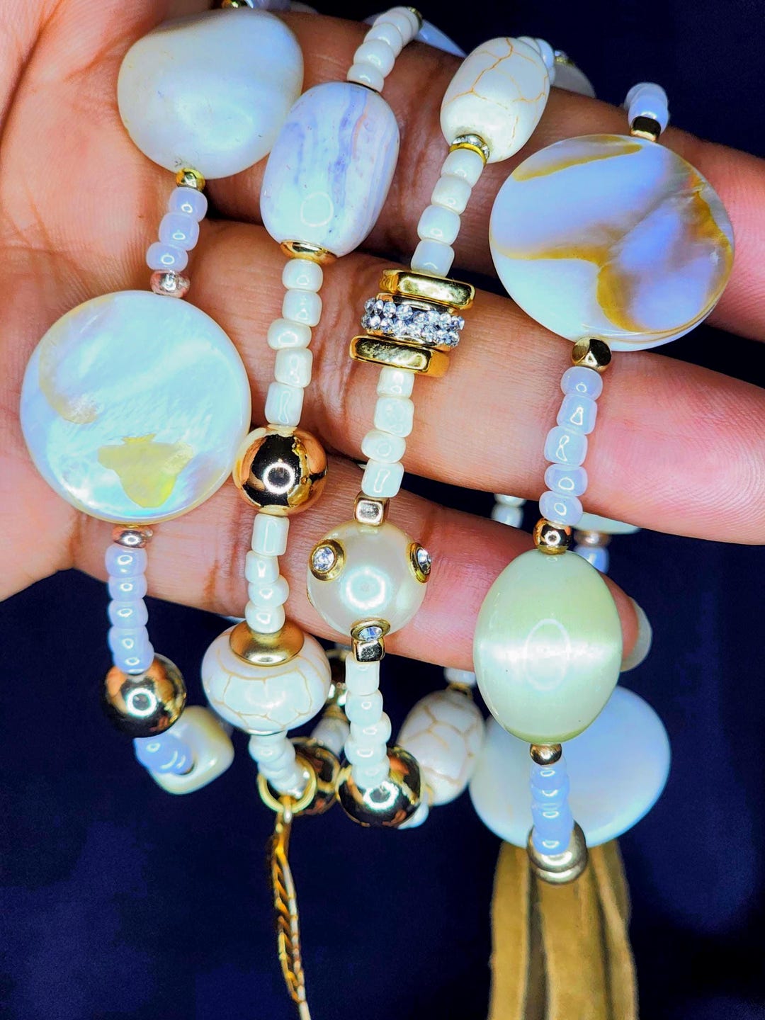 One of a Kind and Bohemian, Cream & Brown Color Gemstone Bracelet Stack ...