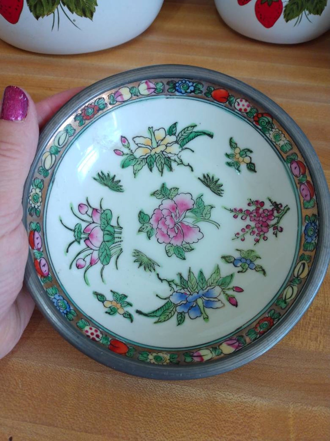 Vintage Japanese Porcelain Ware Pewter Encased 6 Inch Rice - Etsy