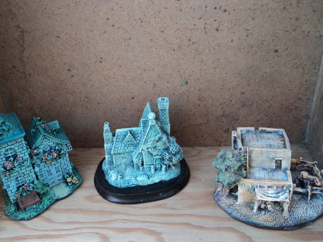 A Set of Three Hand Painted Resin Miniature Houses Townhouse Country ...