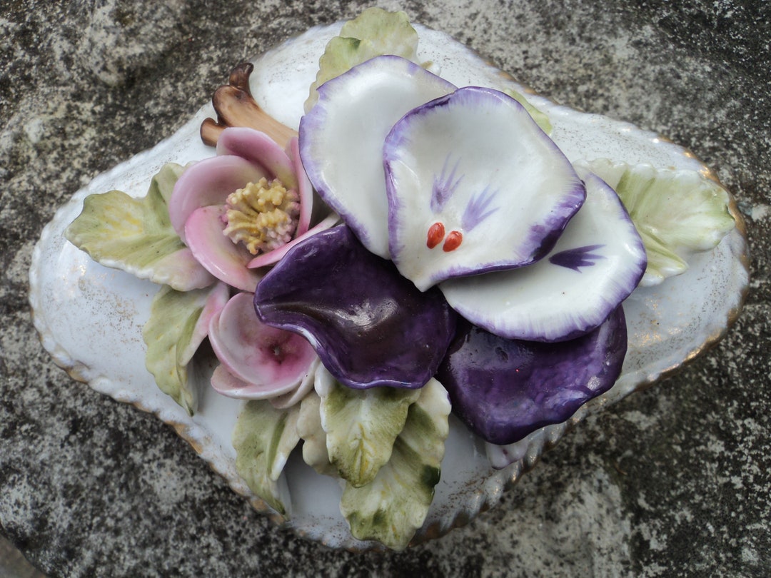Vintage Hand Painted Porcelain Ceramic Violets on Lid Diamond Shaped ...