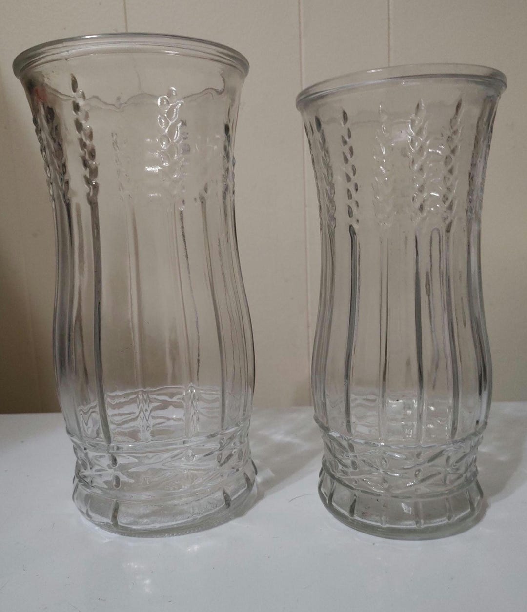 Vintage Set of Two 1960's Brody's Flower Vase Clear Glass Country Wheat ...