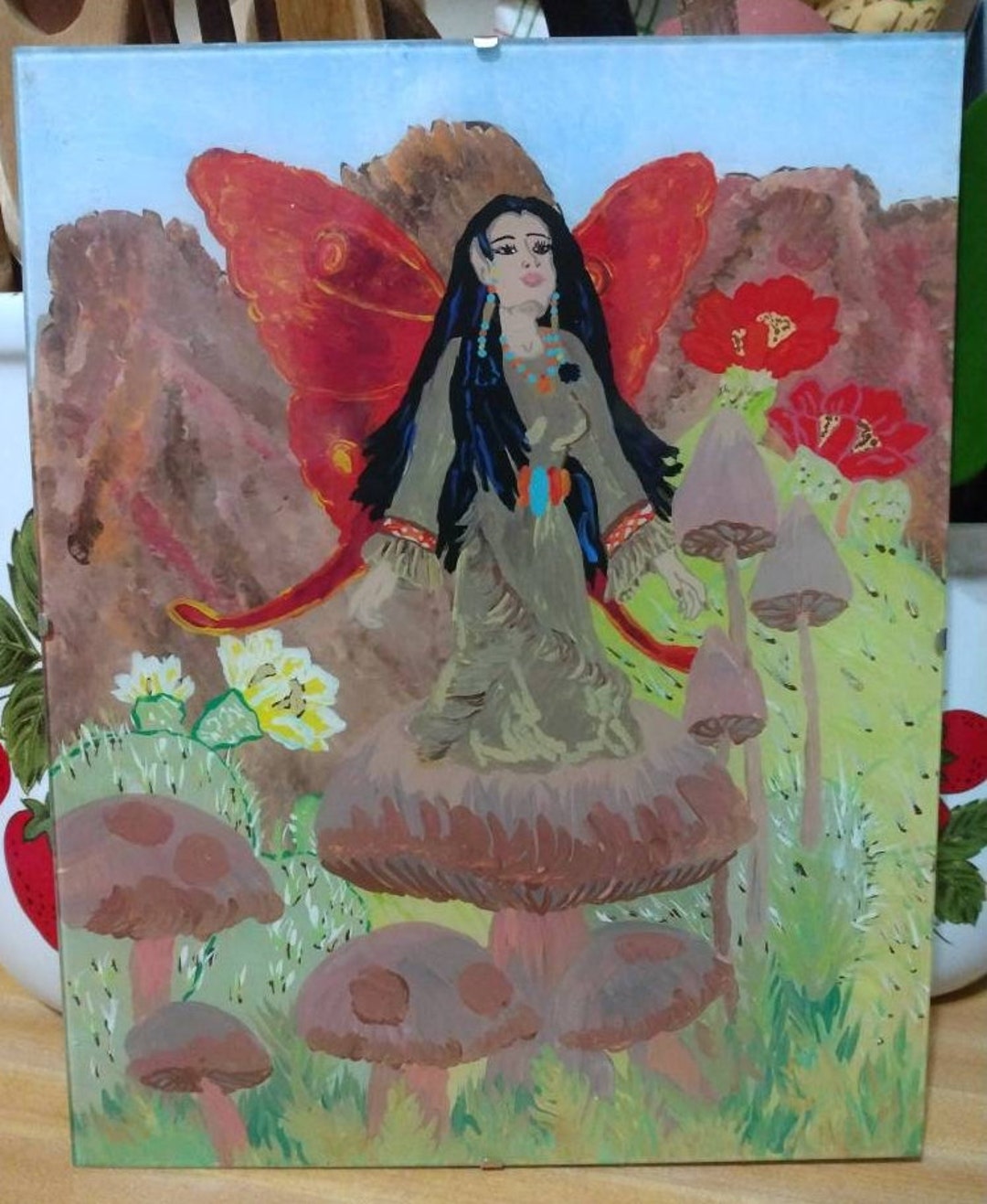 Hand Painted Native American Indian Fairy Amongst Desert Cactus and ...