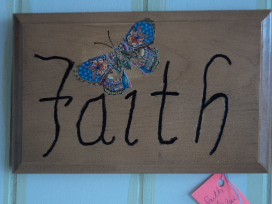 Wall Hanging Wood Burned Faith Butterfly Decoupauged Wall Plaque - Etsy